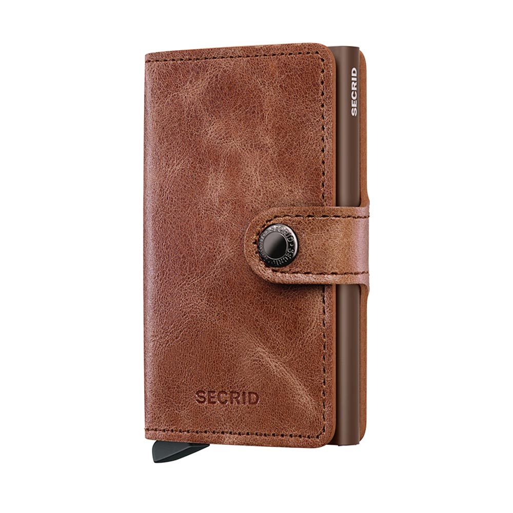 Secrid RFID Secure Mini Wallet with Button: Vintage Cognac Leather ...