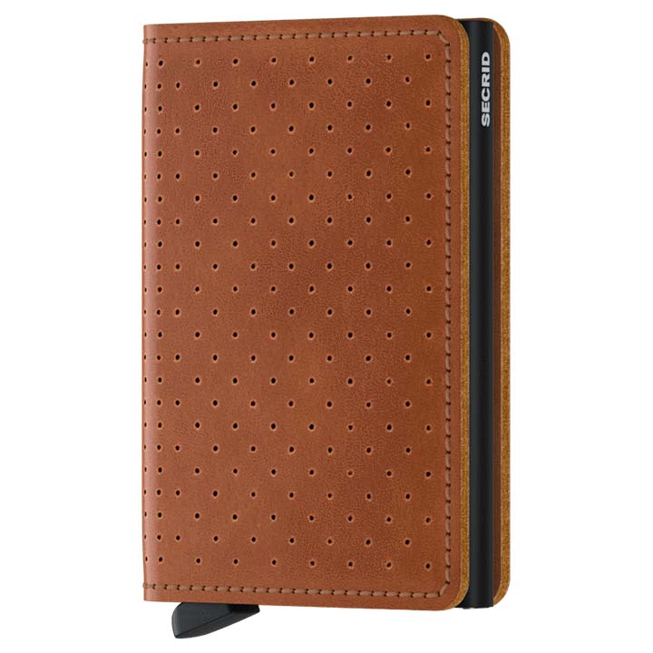 Secrid RFID Secure Slim Wallet: Perforated Cognac Leather with Black ...